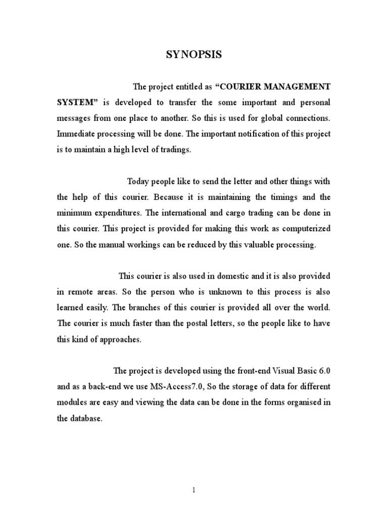 Synopsis: SYSTEM" Is Developed To Transfer The Some Important and ...