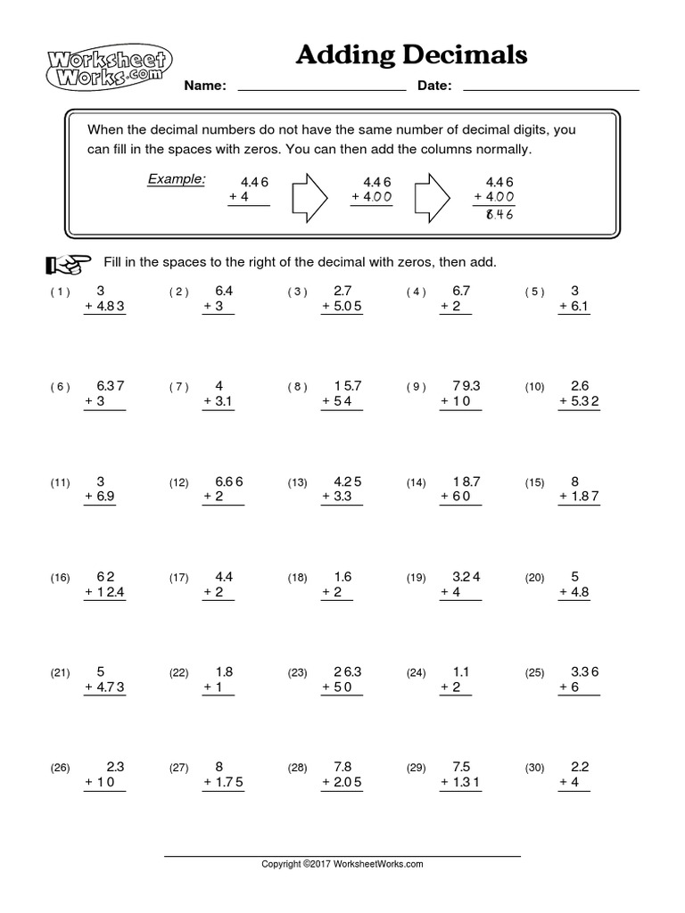 WSW Adding Decimals | PDF | Notation | Numbers