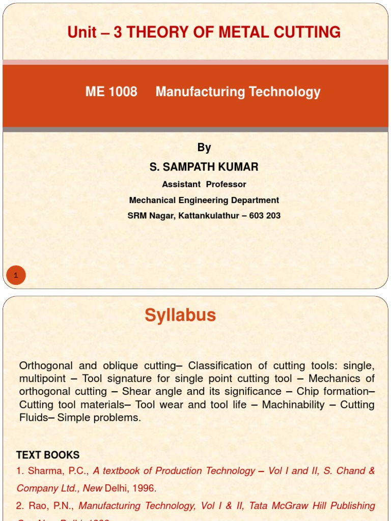 Me1008 Unit 3 Theory of Metal Cutting | PDF | Wear | Machining