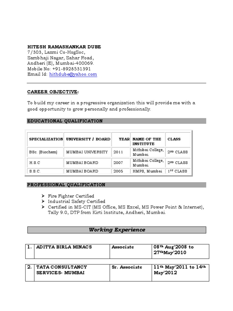 Resume Hitesh Dube | PDF | Mumbai | Business