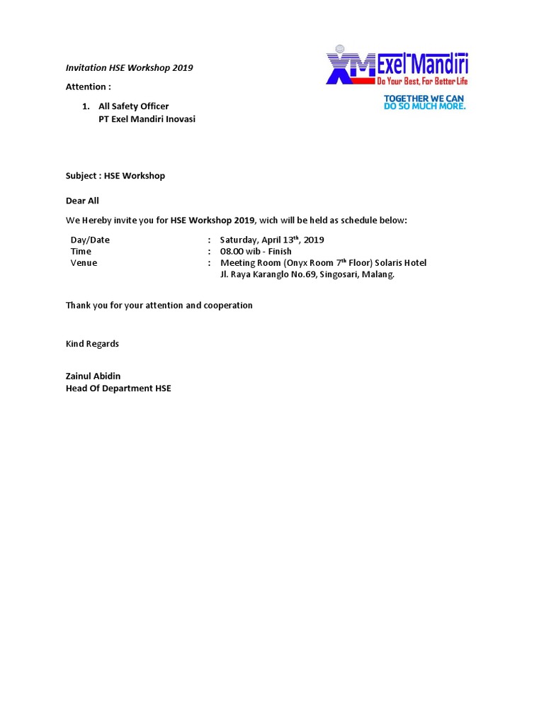 Invitation of HSE Workshop 2019 (English) | PDF | Business