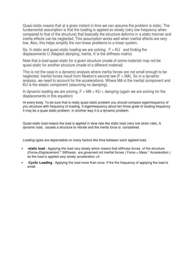 Static Load: Applying The Load Very Slowly Which Means That Stiffness ...