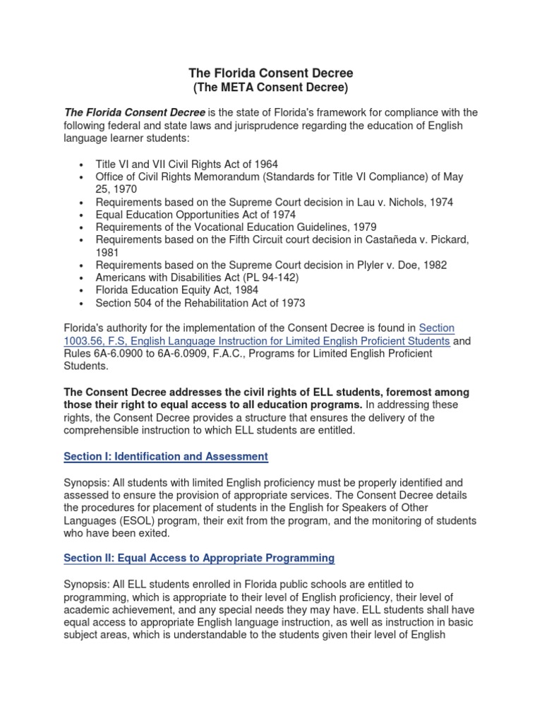 The Florida Consent Decree Synopsis | PDF | Consent Decree | English As ...