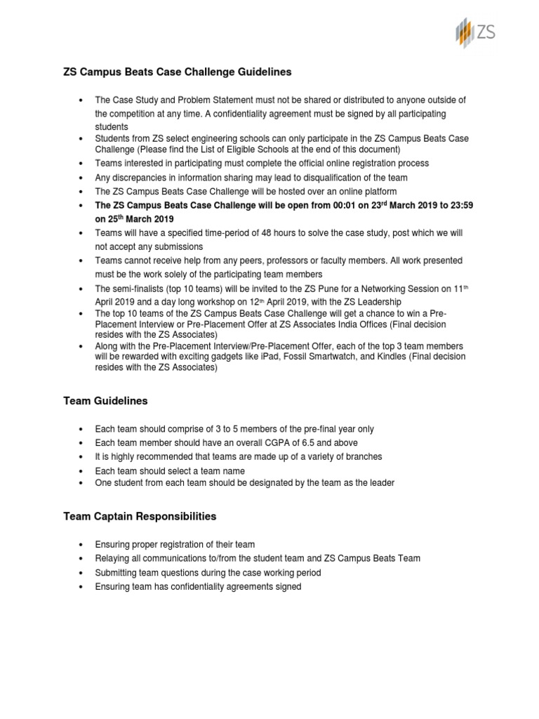 ZS Campus Beats Case Challenge Guide | PDF