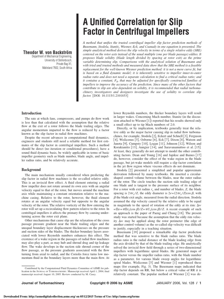 A Unified Correlation For Slip Factor in Centrifugal Impellers | PDF ...