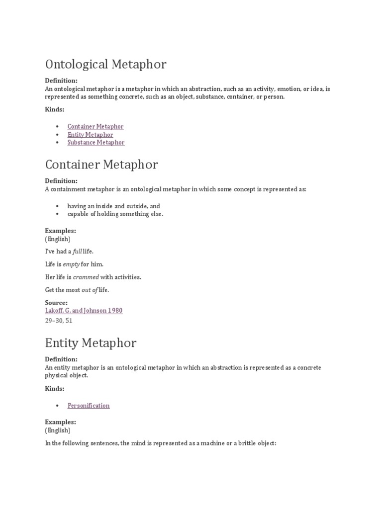 Ontological Metaphor | PDF | Metaphor | Substance Theory