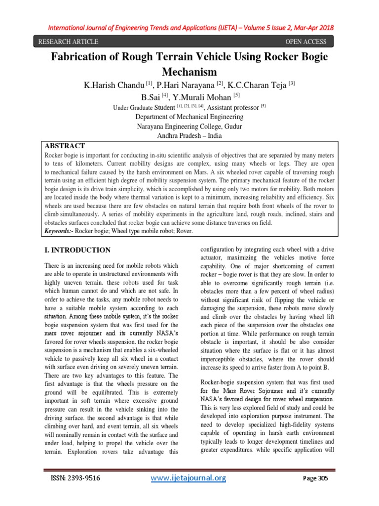 Fabrication of Rough Terrain Vehicle Using Rocker Bogie Mechanism | PDF ...