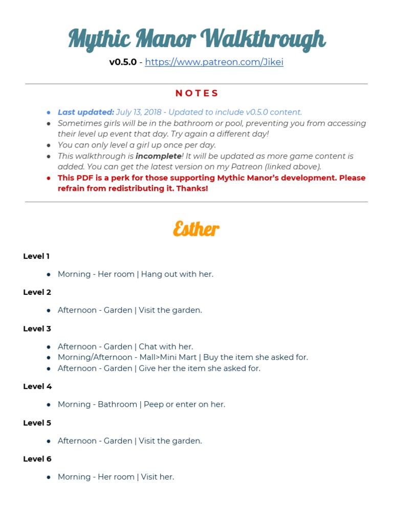 Mythic Manor Walkthrough v0.5.0 | PDF | Leisure