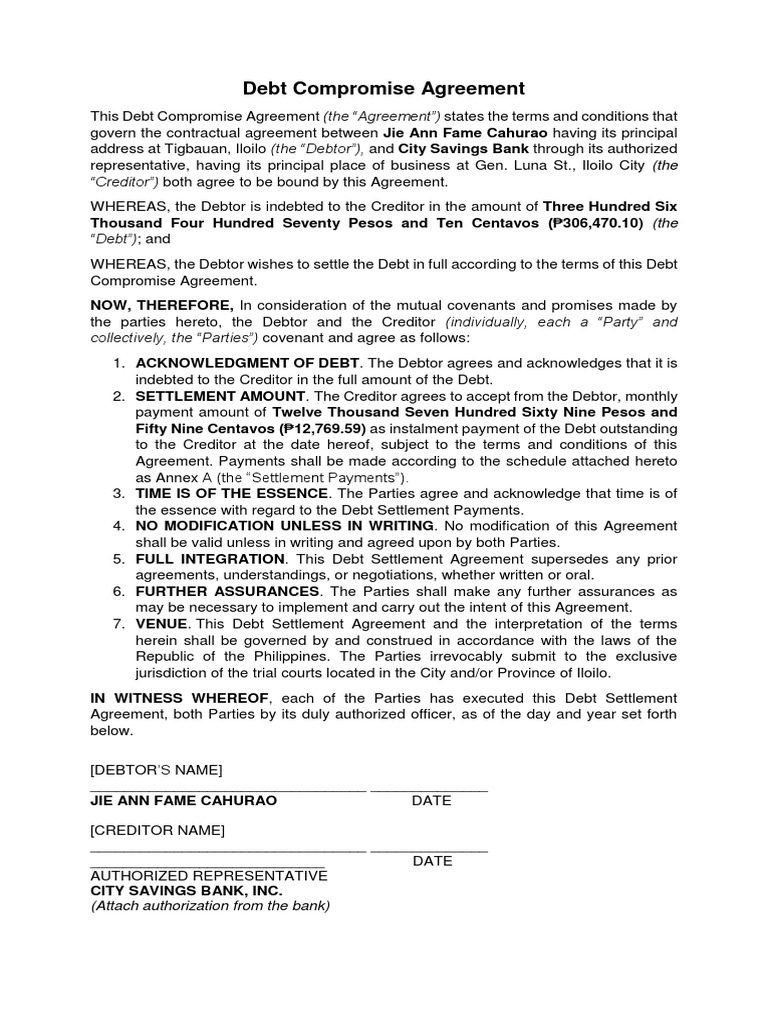 debt compromise agreeent sample.docx | Debtor | Debt