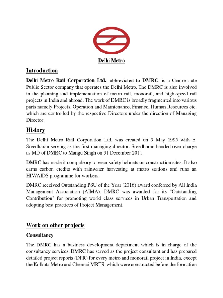 Delhi Metro Rail Corporation LTD | PDF | Passenger Rail Transport ...