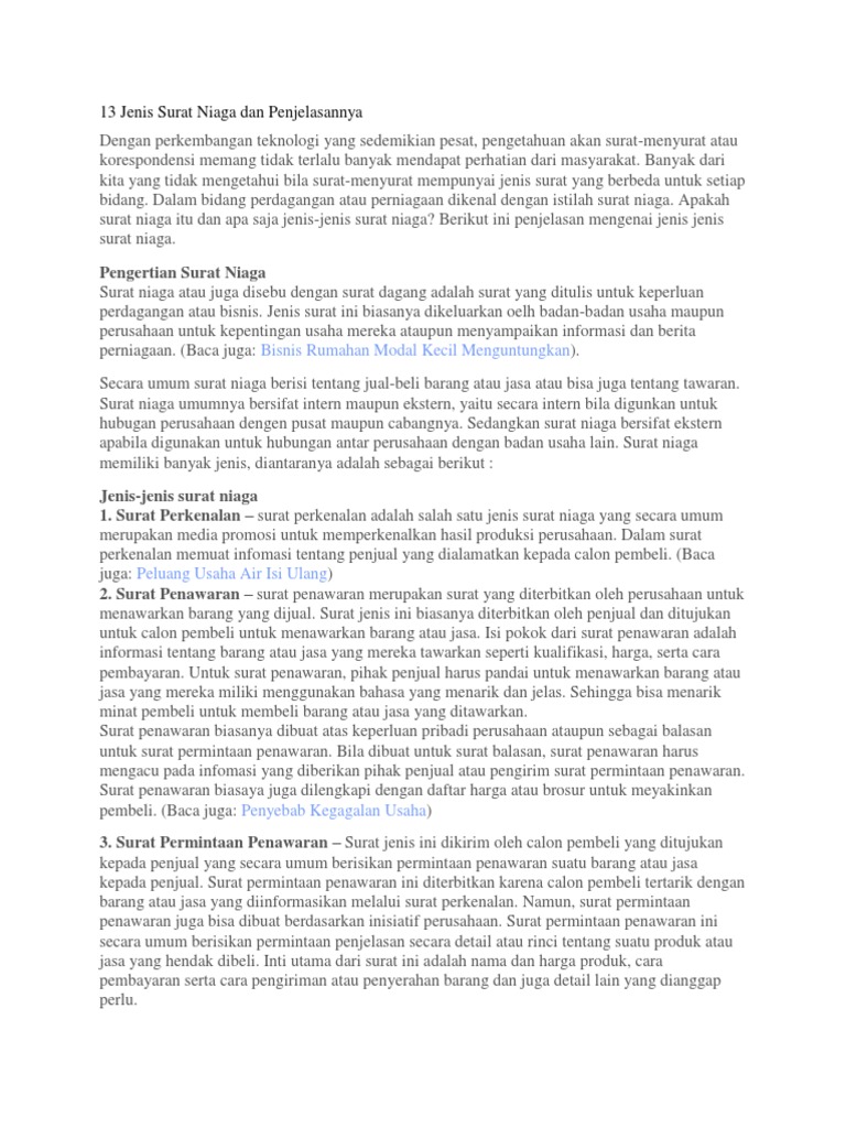 13 Jenis Surat Niaga Dan Penjelasannya | PDF