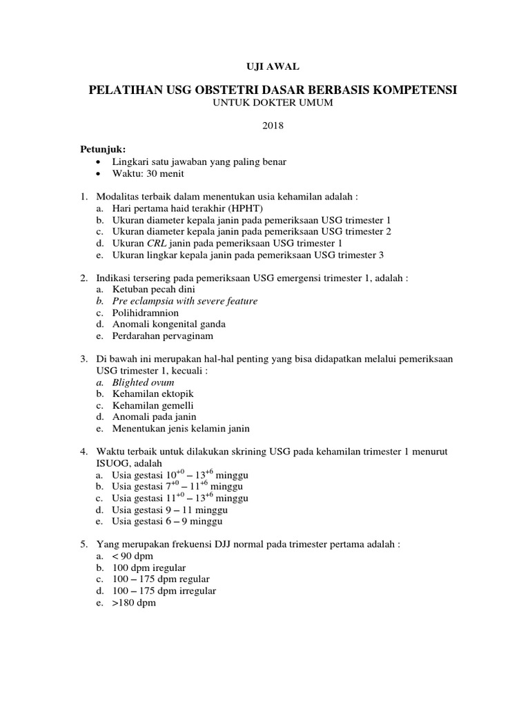 Contoh Soal Pretest Ujian USG | PDF | Kesehatan Holistik