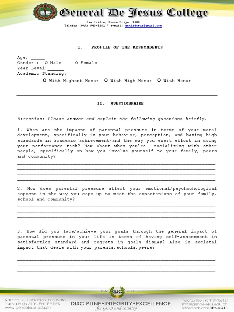 I. Profile of The Respondents: Direction: Please Answer and Explain The ...