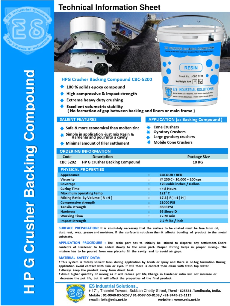 Crusher Backing Compound 10 KG | PDF | Epoxy | Solid