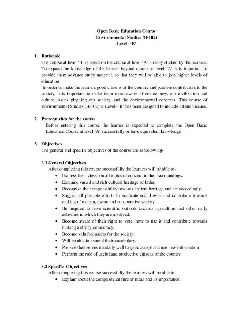 Open Basic Education Course Environmental Studies (B-102) Level - B' 1 ...