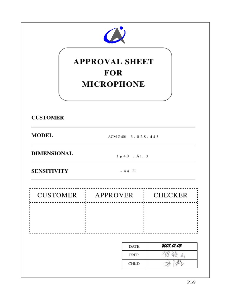 Approval Sheet FOR Microphone: Customer Approver Checker | PDF ...