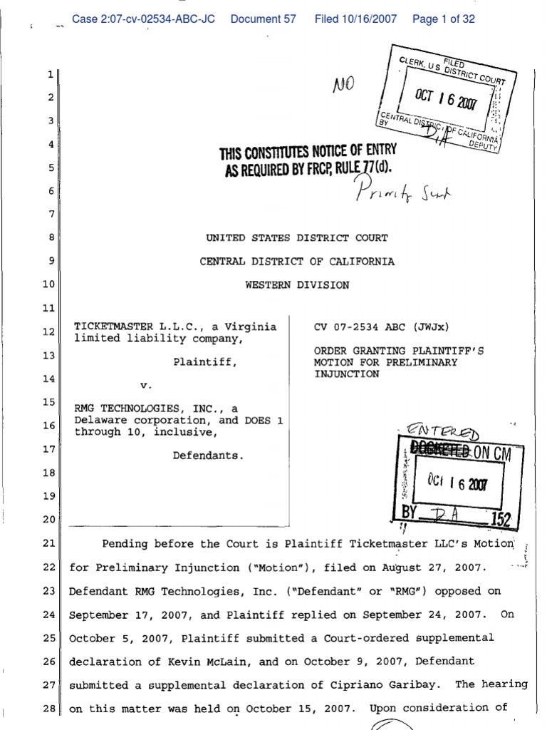 Ticketmaster V RMG | PDF | Finance & Money Management