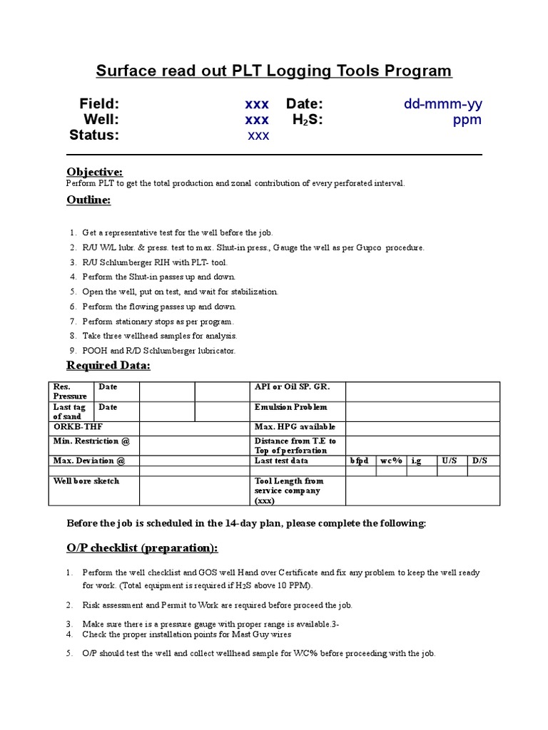 Schlumberger Production Logging Tool Program | PDF | Valve | Nature