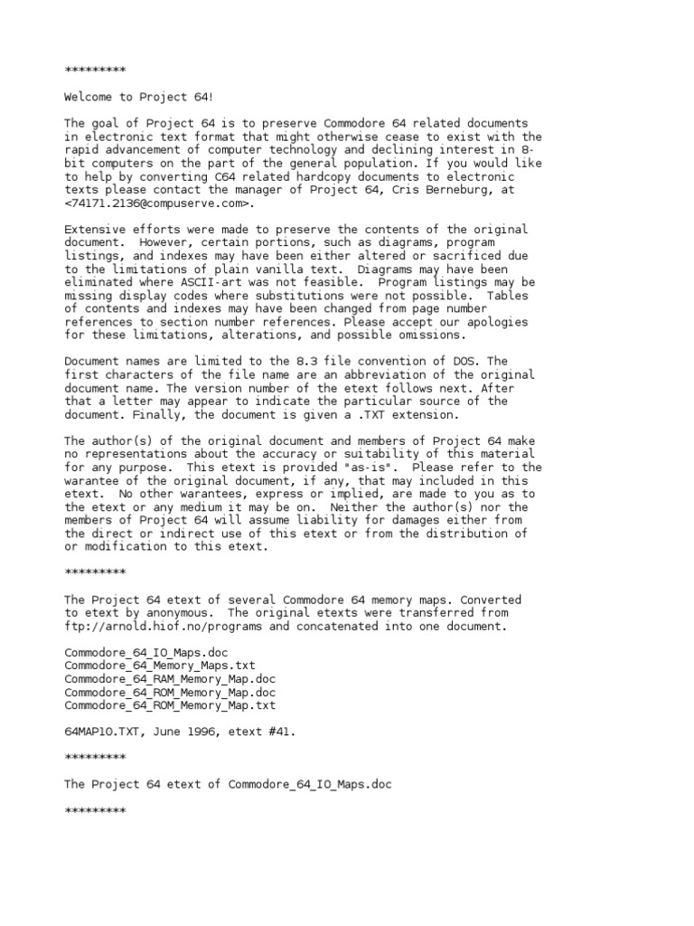 Commodore 64 Memory Maps (Various Authors) | PDF | Synthesizer ...