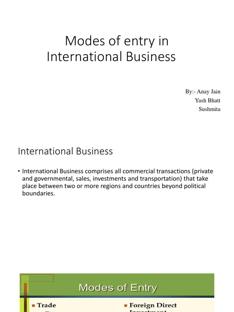 Modes of Entry in International Business | PDF | Franchising ...