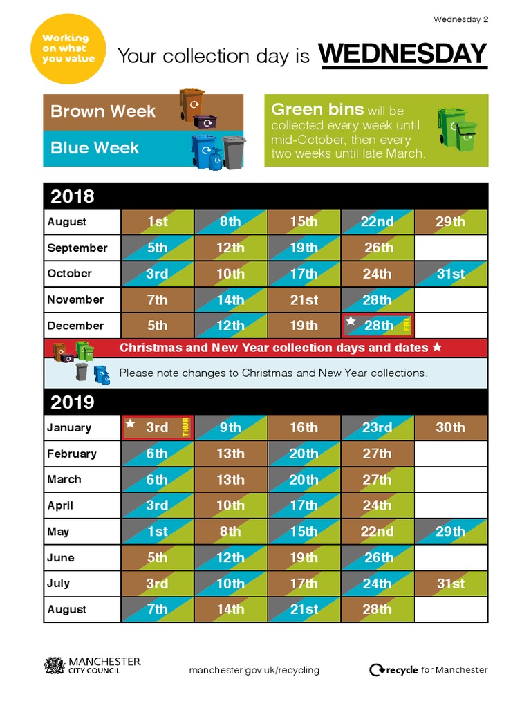 Manchester Bin Collection Calendar | PDF | Food And Drink Preparation ...