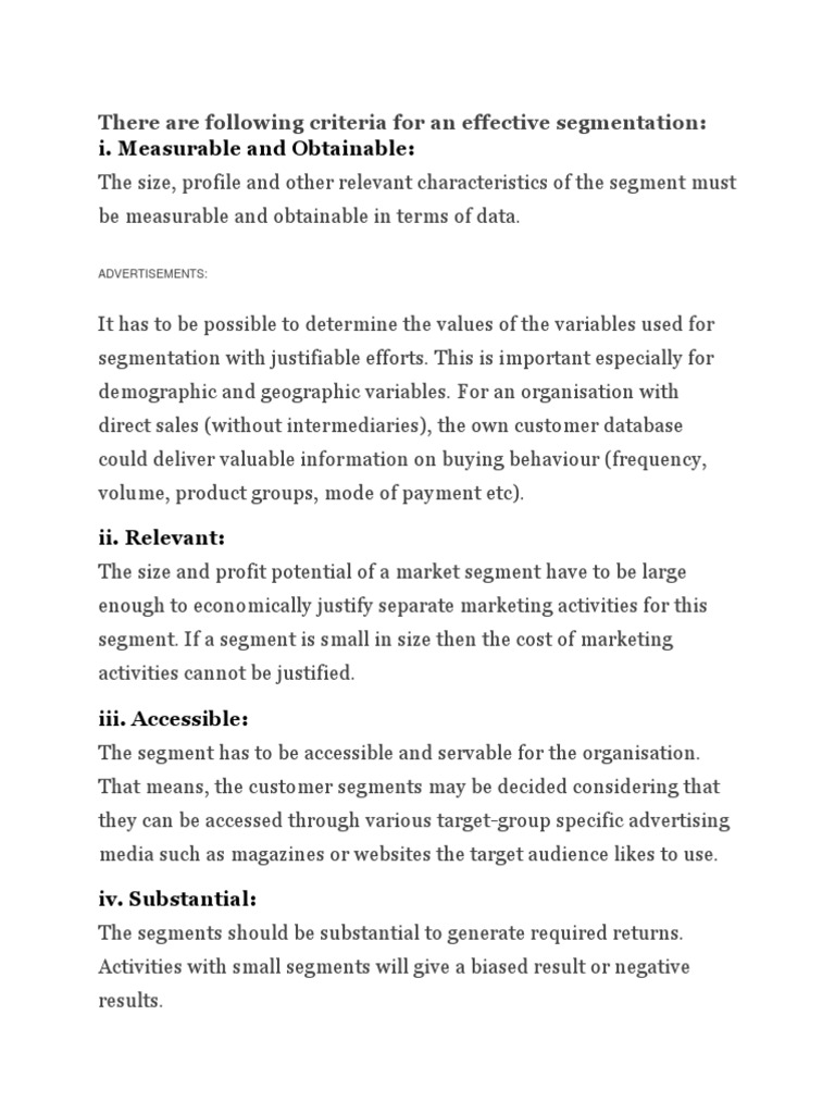 Criteria and Bases For An Effective Segmentation | PDF | Market ...