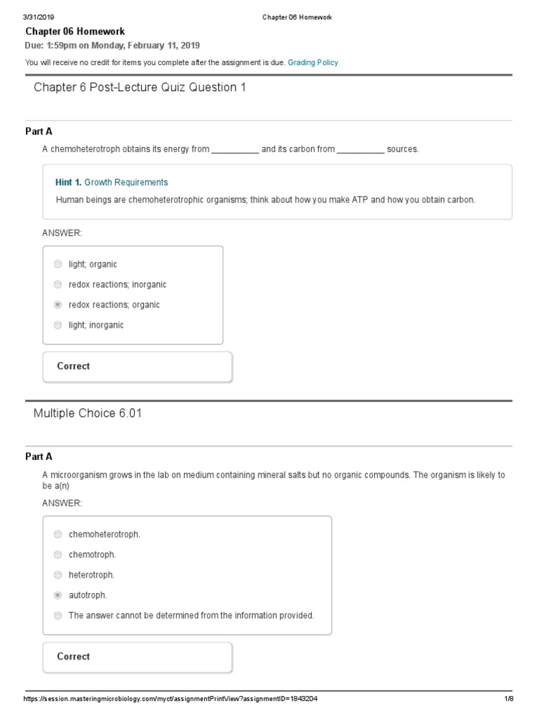 Chapter 6 Post-Lecture Quiz Question 1 | PDF | Growth Medium | Bacteria