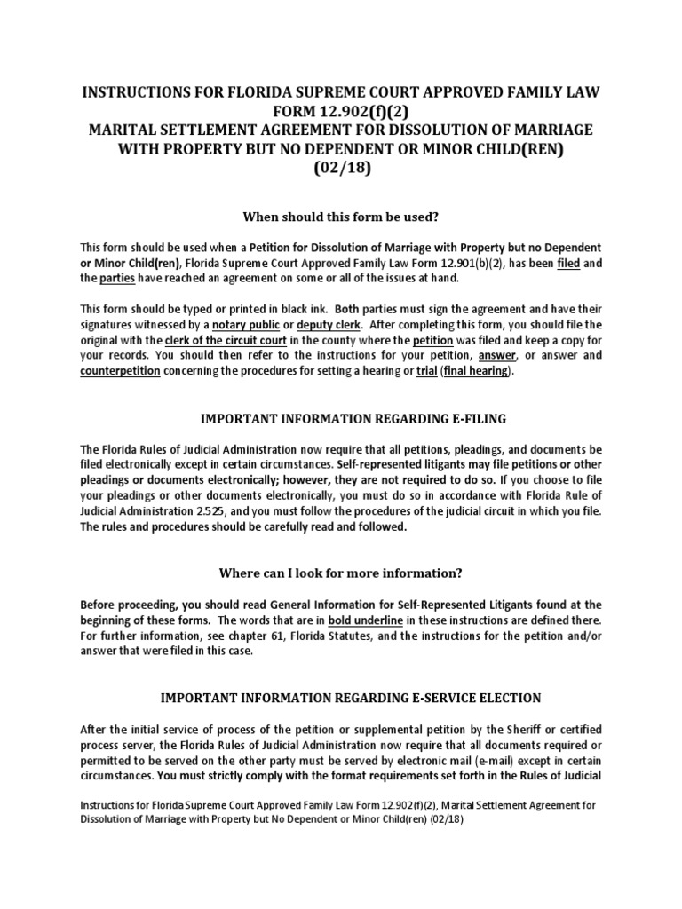Instructions For Florida Supreme Court Approved Family Law FORM 12.902 ...