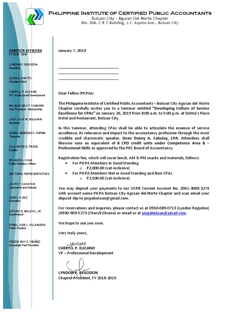Invitation Letter Developing Culture of Service Excellence 01262019 ...