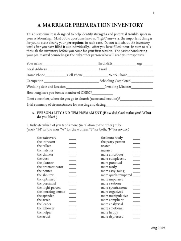 Marriage Inventory | PDF | Marriage | Forgiveness