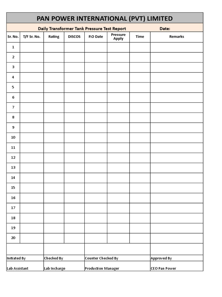 Pan Power International (PVT) Limited: Daily Transformer Tank Pressure ...