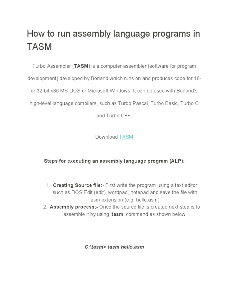 How To Run Assembly Language Programs in Tasm: Steps For Executing An ... How To Run Assembly Language Programs in Tasm: Steps For Executing An ...