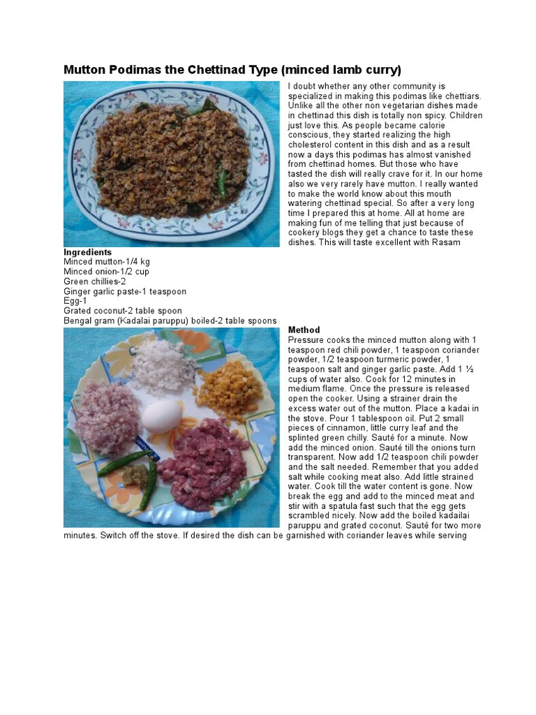 Mutton Podimas The Chettinad Type | PDF | Curry | Asian Cuisine