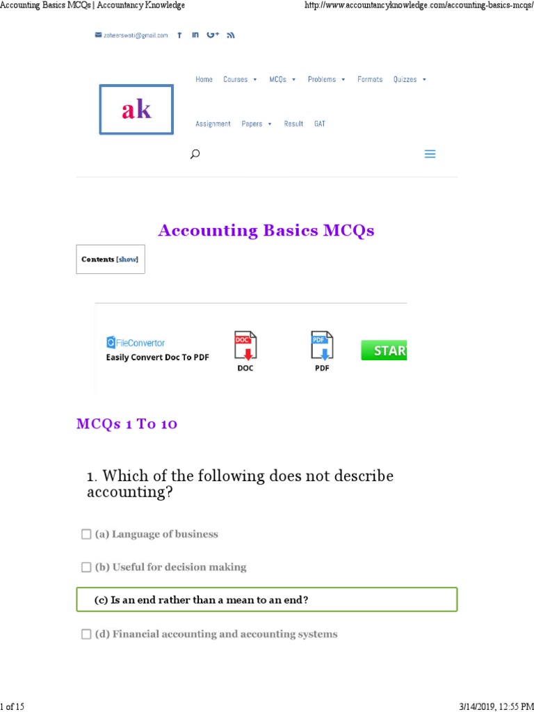 Accounting Basics MCQs - Accountancy Knowledge | PDF | Accounting ... Accounting Basics MCQs - Accountancy Knowledge | PDF | Accounting ...
