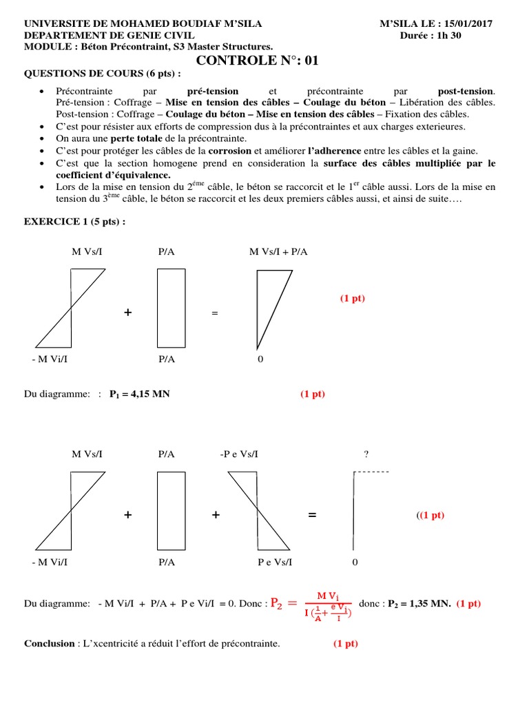 Corrigé Type Béton Précontraint PDF | PDF | Ingénierie | Ingénierie civile