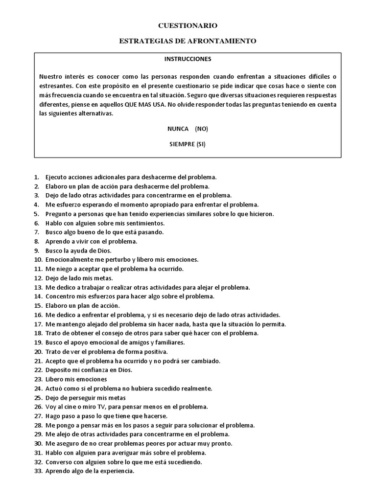 Hoja De Trabajo De Habilidades De Afrontamiento Diseño Del