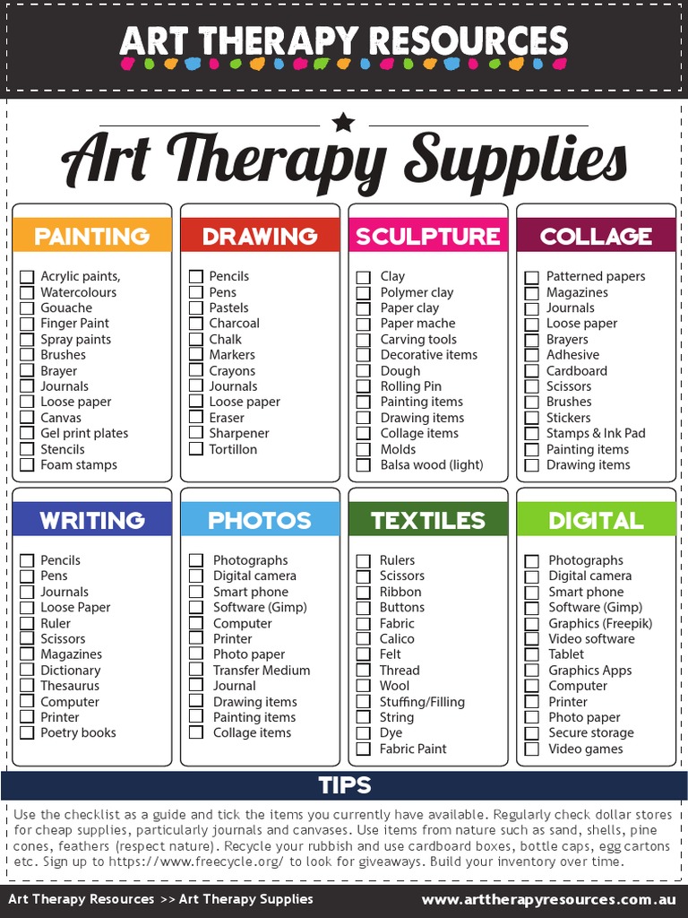 Art Therapy Supplies Checklist | PDF | Paintings | Photograph