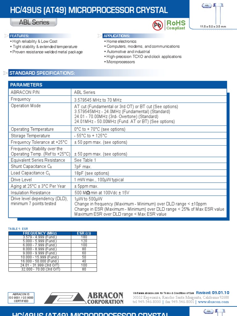 ABL Series: Standard Specifications | PDF | Electronics | Electromagnetism