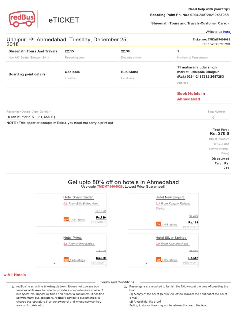 Kiran RedBus Ticket | PDF