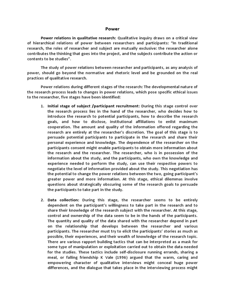 Power: Power Relations in Qualitative Research: Qualitative Inquiry ...