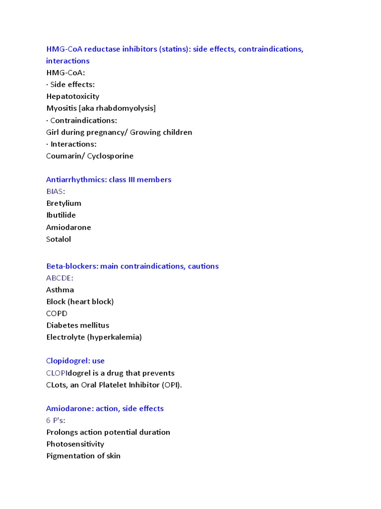 Statins: Side Effects and Contraindications | PDF | Medical Specialties ...