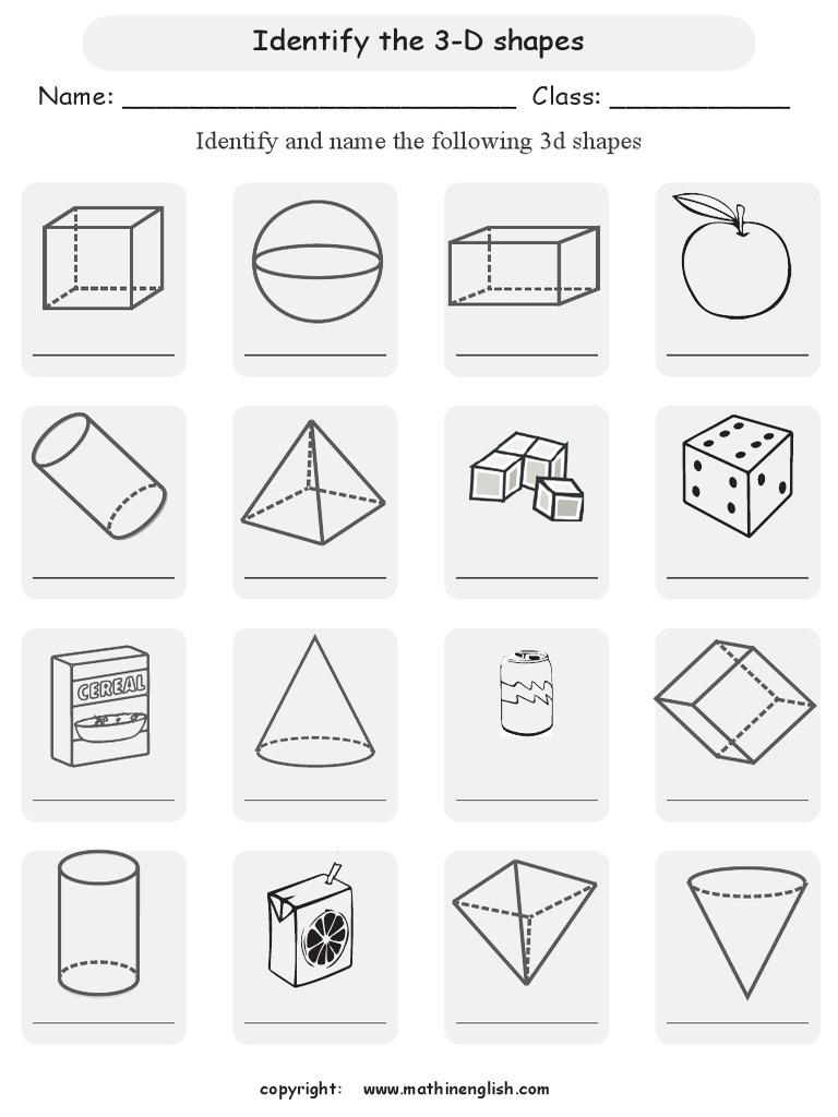 Name: - Class: - Identify and Name The Following 3d Shapes | PDF