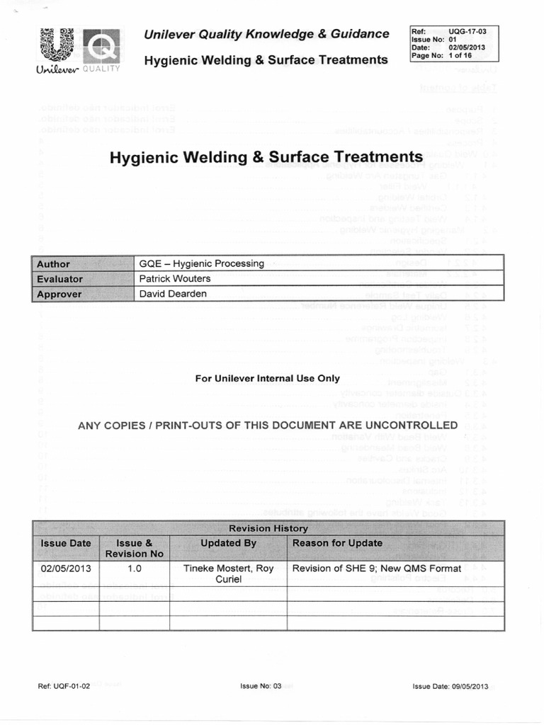 Unilever Hygienic Welding | PDF