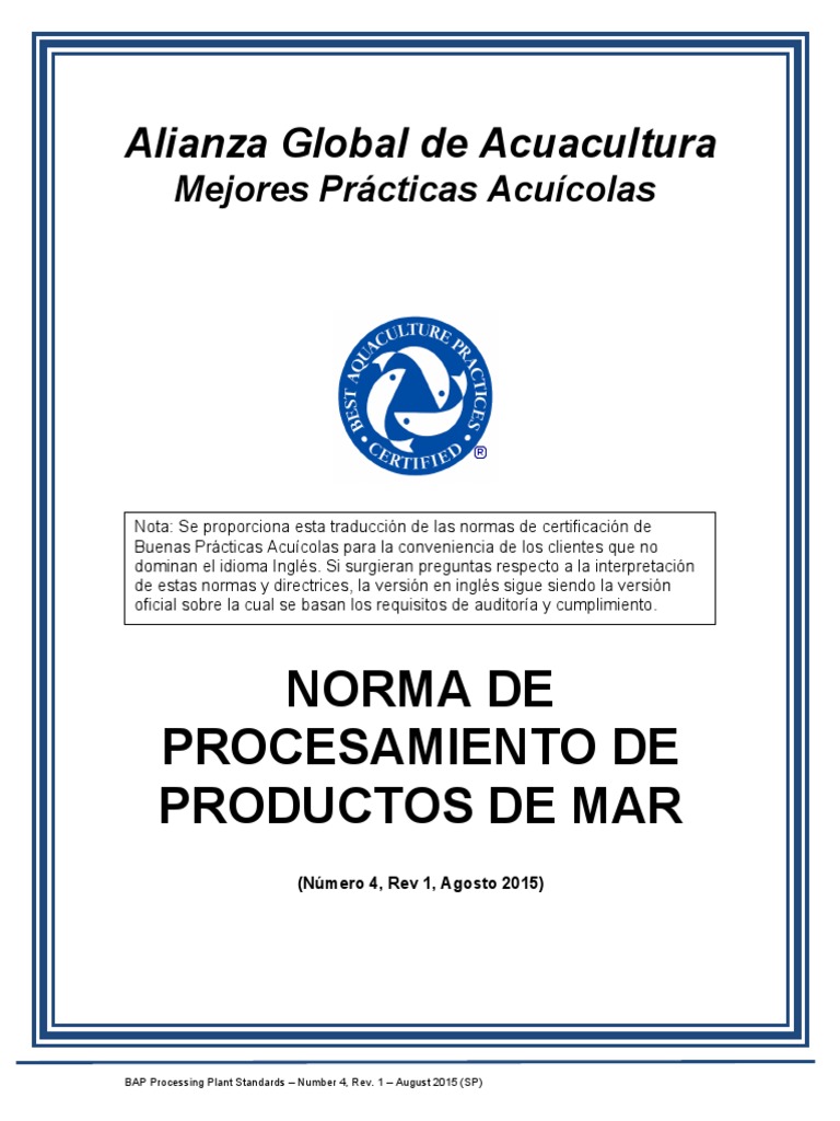 03 BAP 1 Seafood Processing Vers 4 Rev 1 ES | PDF | Análisis de Riesgo y Puntos Críticos de ...