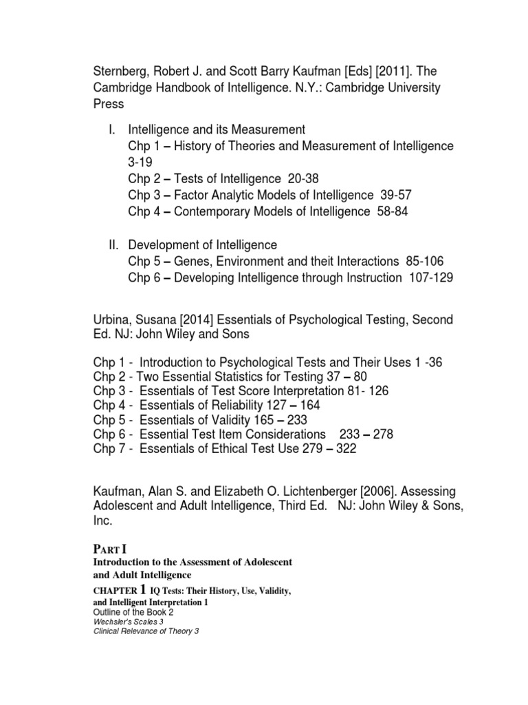 Introduction To The Assessment of Adolescent and Adult Intelligence ...