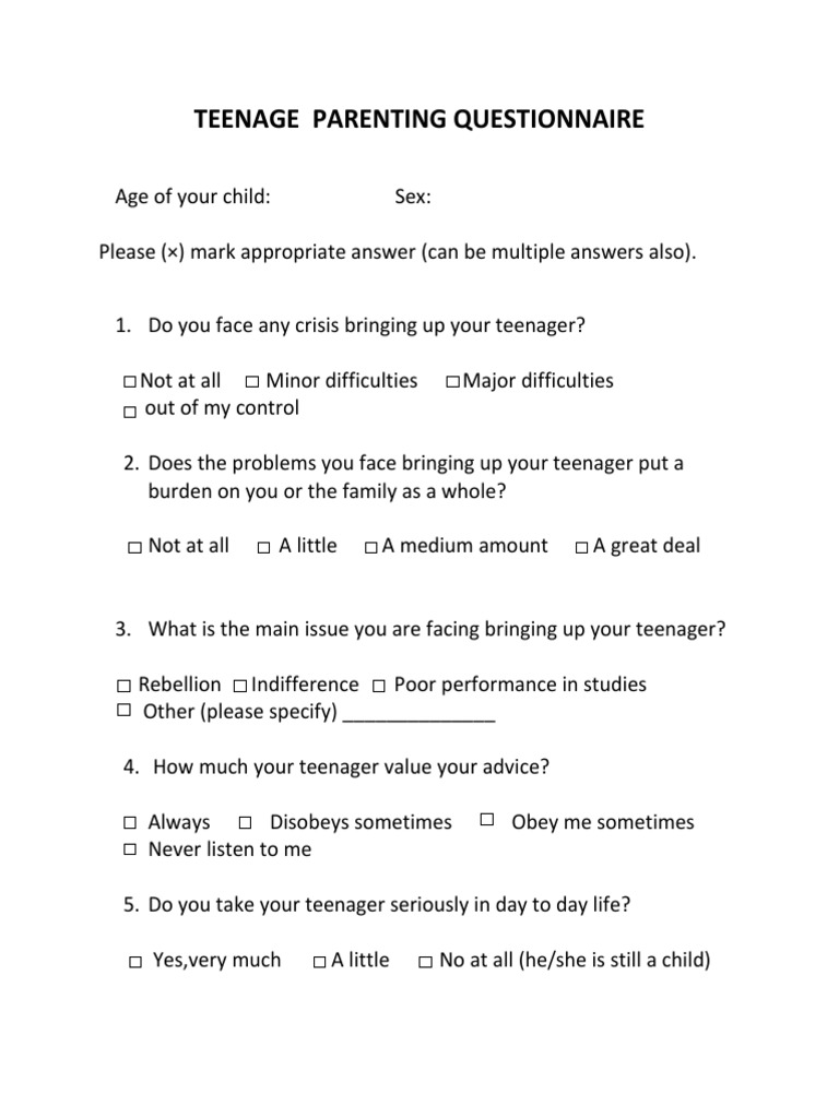 Parenting Questionnaire | PDF | Parenting | Relationships