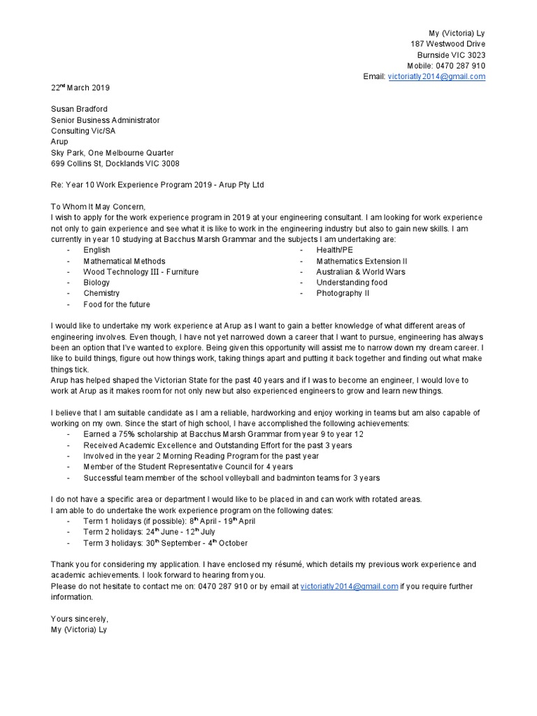 my ly - arup cover letter | Engineering | Cognition
