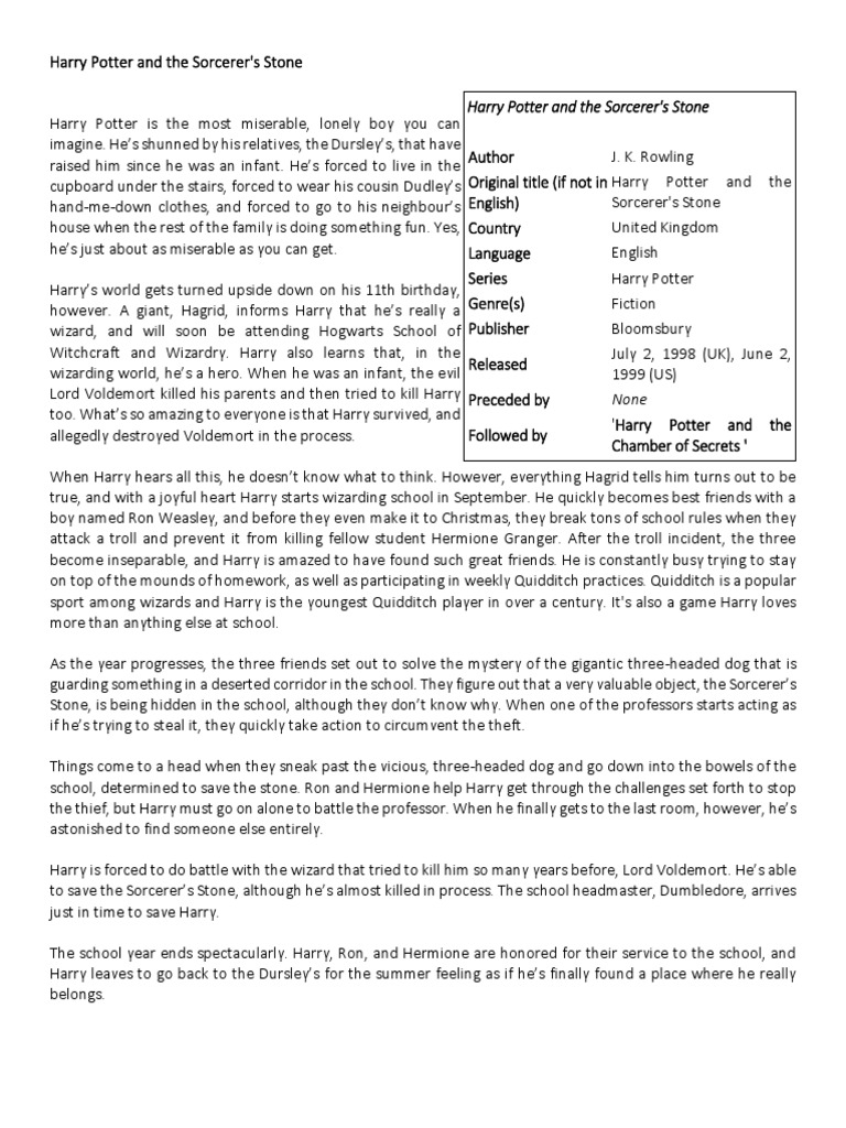 Harry Potter Summary | PDF | Harry Potter | Harry Potter Universe
