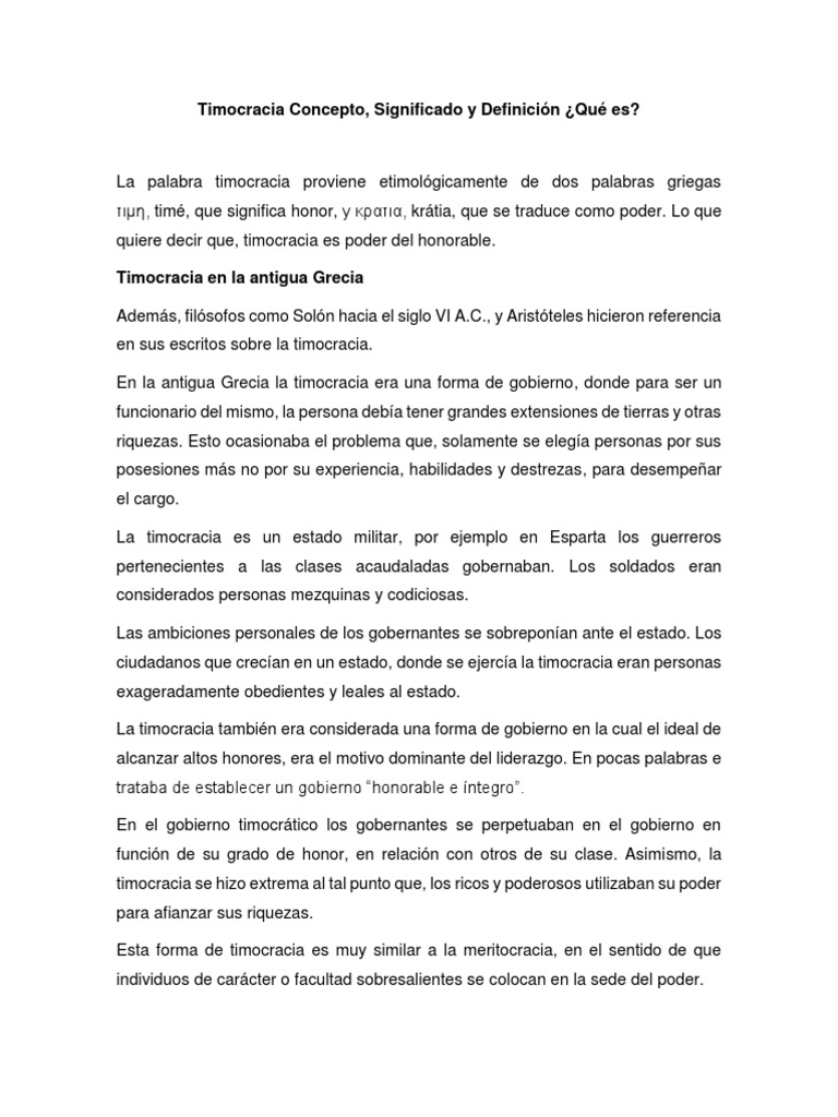 Timocracia | PDF | Antigua Grecia | Esparta