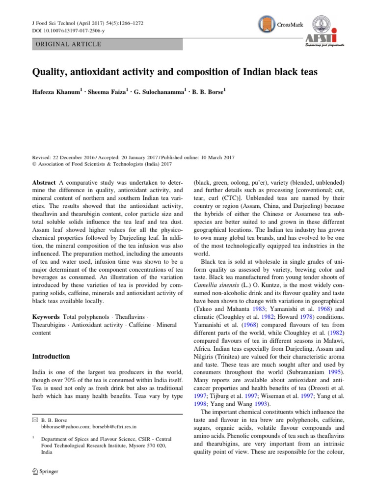 Quality, Antioxidant Activity and Composition of Indian Black Teas ...